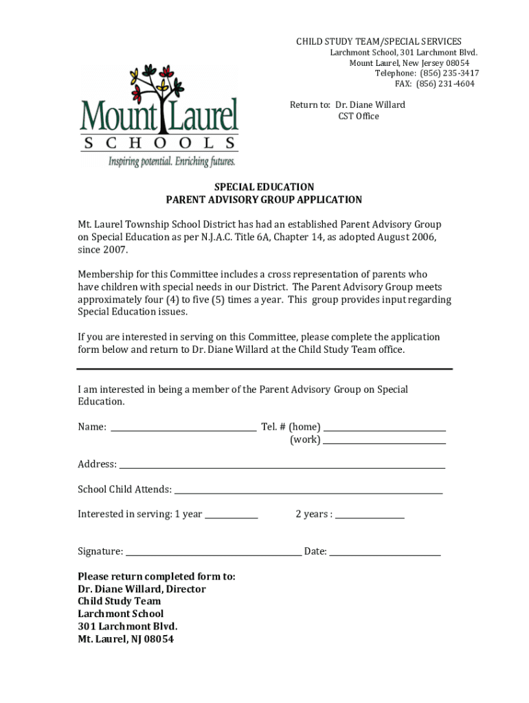 Fillable Online Child Study Team - Mount Laurel Schools Fax Email Print ...