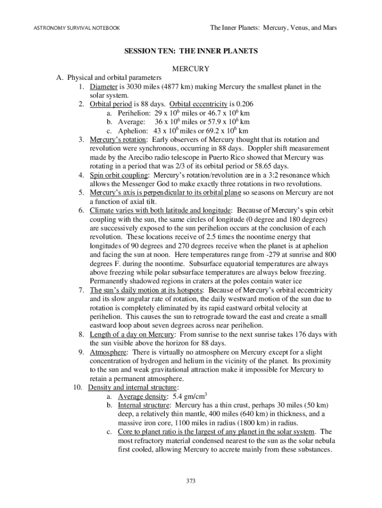 Fillable Online The Inner Planets: Mercury, Venus, and Mars - Astronomy.org Fax Email Print ...