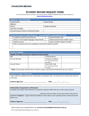 Fillable Online STUDENT REFUND REQUEST FORM - Charlton Brown Fax Email ...
