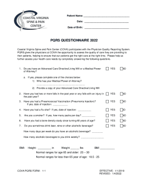 Fillable Online Pain Management: New Patient Questionnaire Exam Room ...