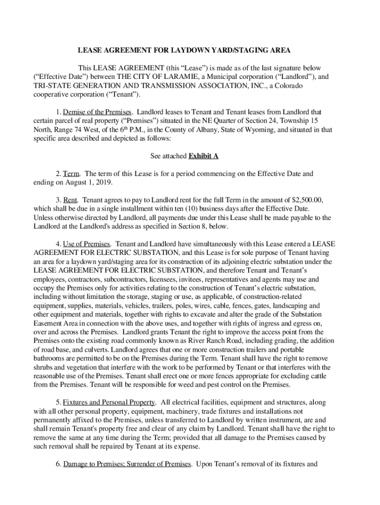 Fillable Online LEASE AGREEMENT FOR LAYDOWN YARD/STAGING AREA This ...