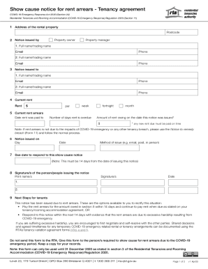 Fillable Online Show cause notice for rent arrears - Tenancy agreement - REIQ Fax Email Print ...