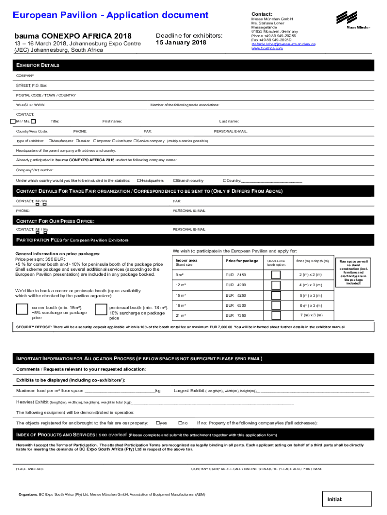 Fillable Online European Pavilion - Messe Mnchen Fax Email Print - pdfFiller