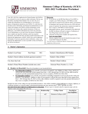 Fillable Online 2021-2022 Student Verification Worksheet Fax Email Print - pdfFiller