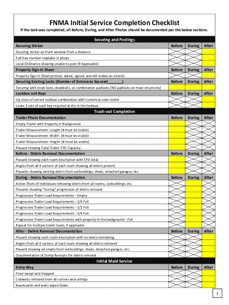 Fillable Online FNMA Initial Service Completion Checklist Fax Email ...