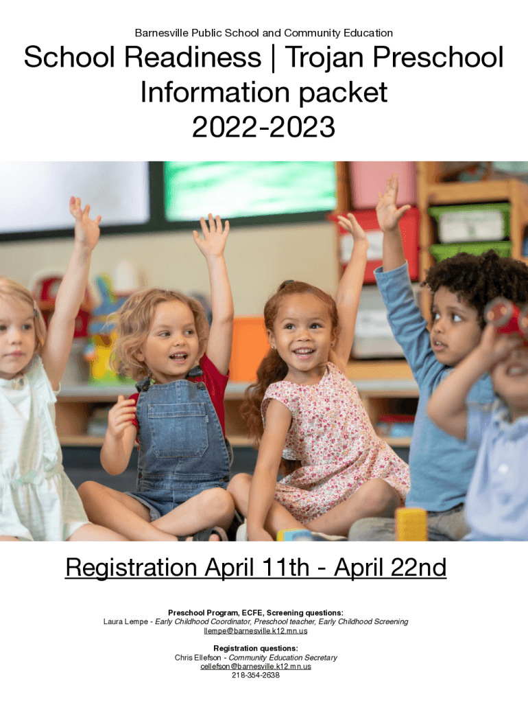 Fillable Online School Readiness Trojan preschool Information packet ...