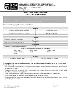 Fillable Online Industrial Hemp Program Locations Supplement Fax Email ...