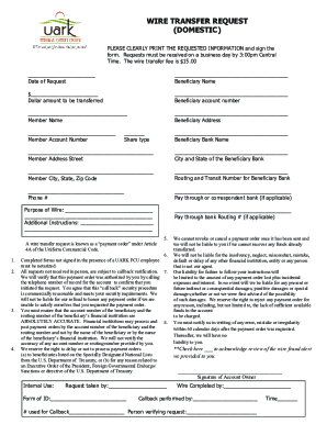 Fillable Online DOMESTIC WIRE TRANSFER FORM - USALLIANCE Financial Fax ...