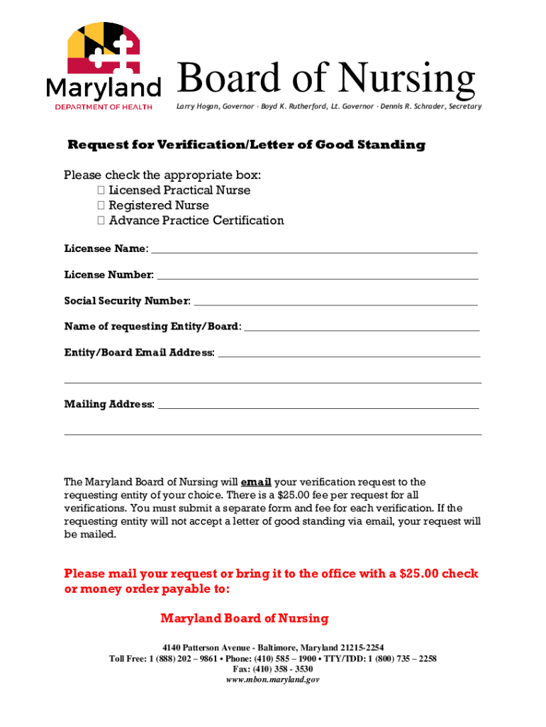 Fillable Online Request for Verification/Letter of Good Standing Fax ...