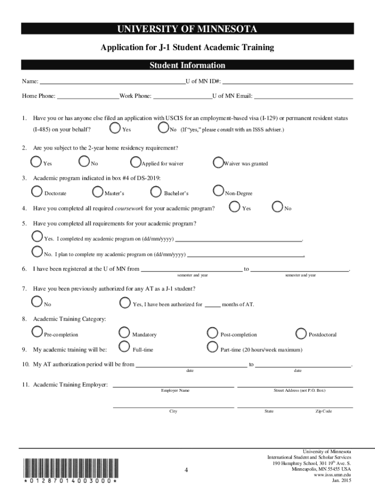 Fillable Online isss umn Visa and ImmigrationSt. Cloud State University Fax Email Print - pdfFiller