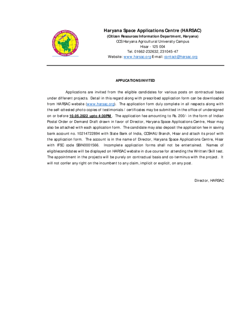 Fillable Online Haryana Space Applications Centre (HARSAC) - YOYO ...