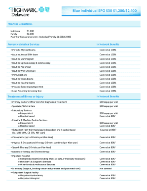 Fillable Online Blue Individual EPO $30 $1,200/$2,400 Fax Email Print ...