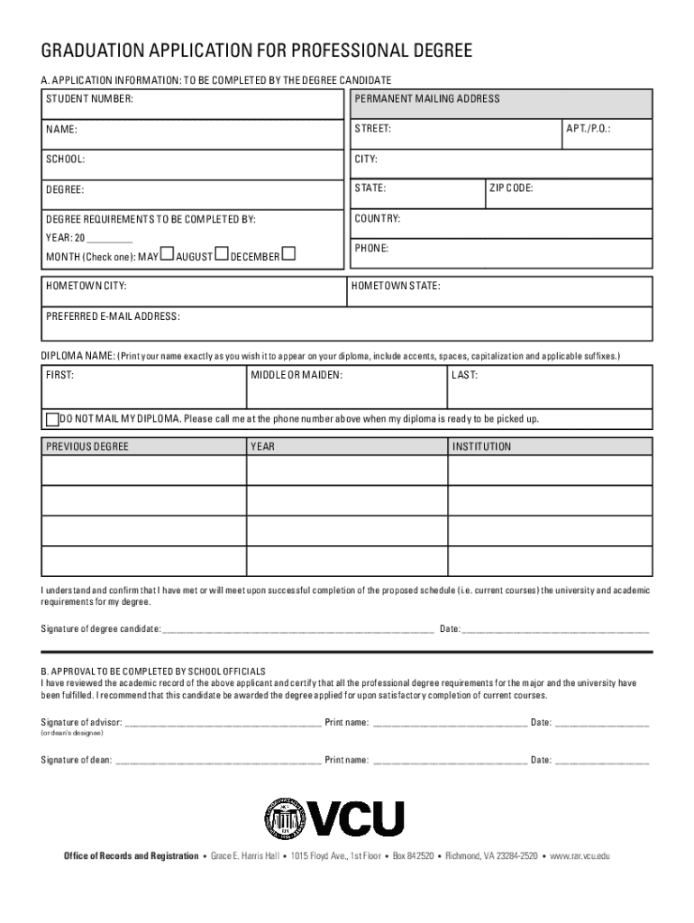 Fillable Online Graduation Application For Professional Degree ...