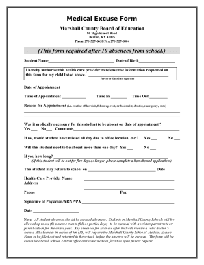 Fillable Online Medical Excuse Form (revised 9/12) To Be Used for ...