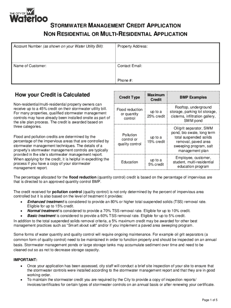 Fillable Online Stormwater Management Credit Application Non-Residential or Multi-Residential ...
