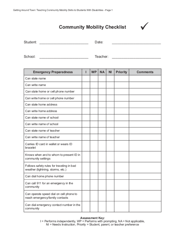 Fillable Online Teaching Community Mobility Skills to Students With ...