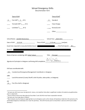 Fillable Online School Emergency Drills Documentation Form Fax Email ...
