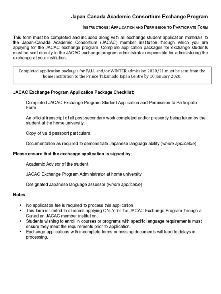 Fillable Online JACAC Exchange Program Application (Word) Fax Email Print - pdfFiller