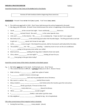 Fillable Online ENGLISH A PRACTISE EXERCISE Form 1 Insert the Present ...