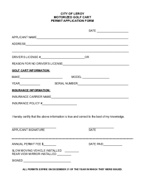 Fillable Online Golf Cart Permit Application Form Fax Email Print ...