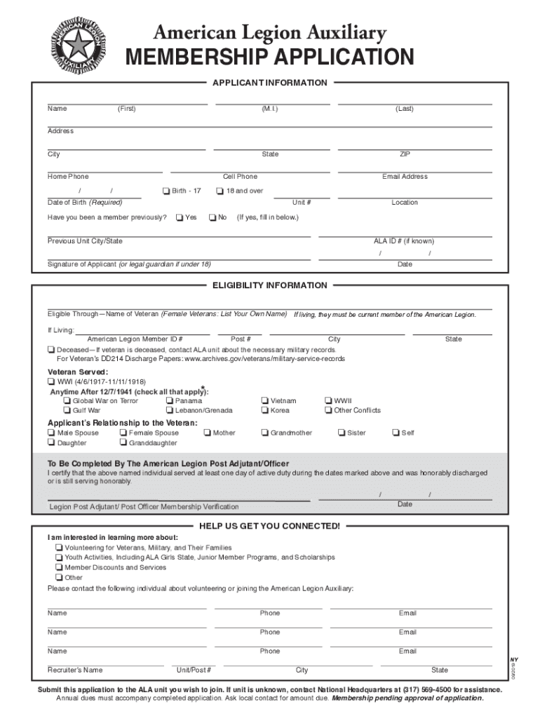 Fillable Online American Legion Auxiliary Membership Application Fax Email Print - pdfFiller