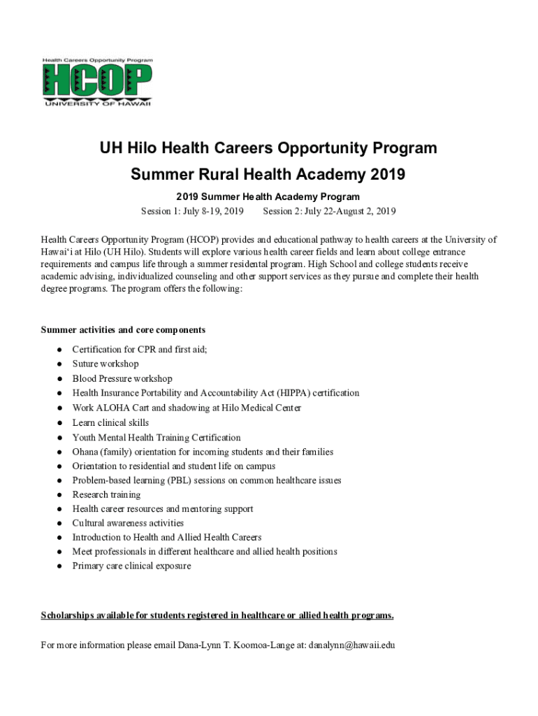 Fillable Online UH Hilo Health Careers Opportunity Program Summer Rural ...