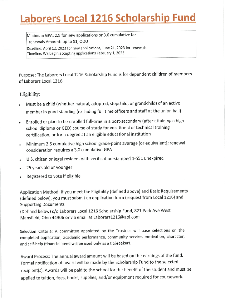 Fillable Online Laborers' Midwest Region Scholarship Fund Application ...