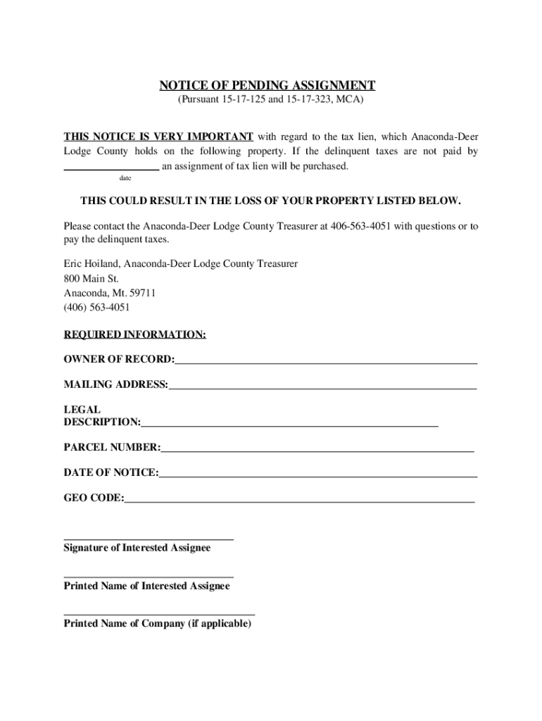 Fillable Online 15-17-323. Assignment of rights -- form, MCA Fax Email ...