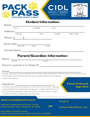 Fillable Online Today's Date Date of Birth Student's Name Street Address ... Fax Email Print ...