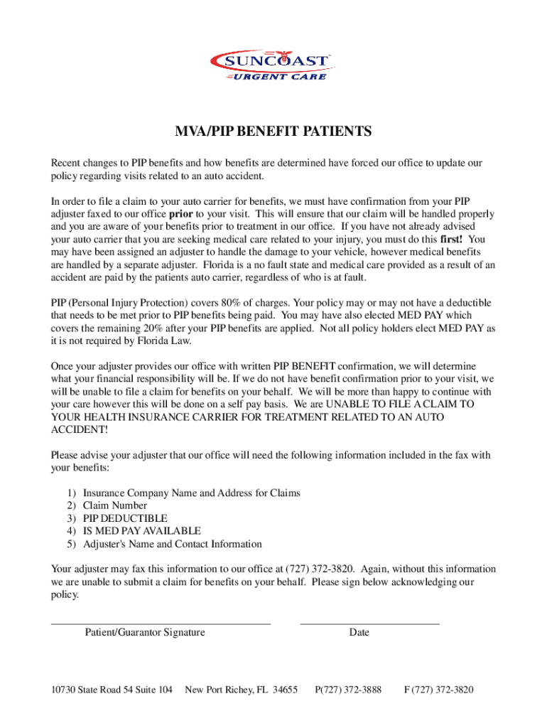 Fillable Online Personal Injury Protection (PIP) / Motor Vehicle ...