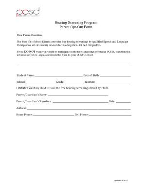 Fillable Online Hearing Screening Program Parent Opt-Out Form Fax Email ...