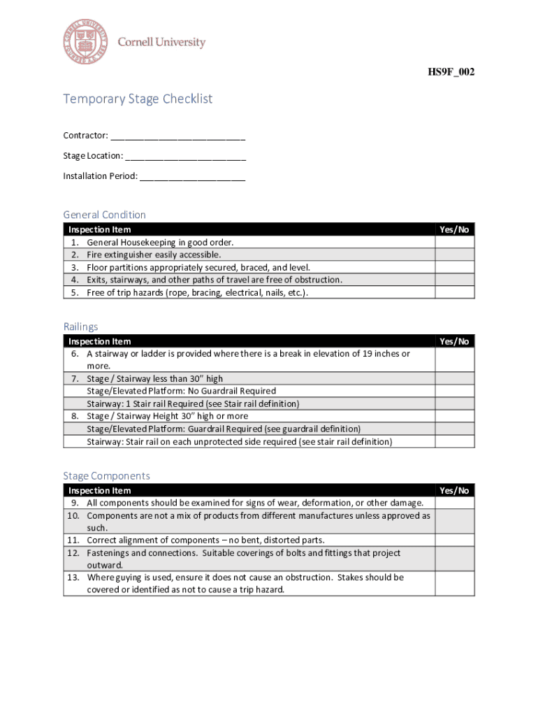 Fillable Online ehs cornell Workplace Housekeeping - Checklist for ...