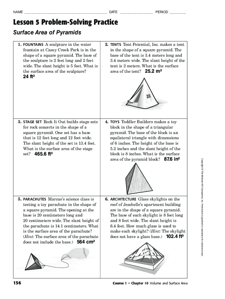 Fillable Online Lesson 5 Problem-Solving Practice - Surface Area of ...