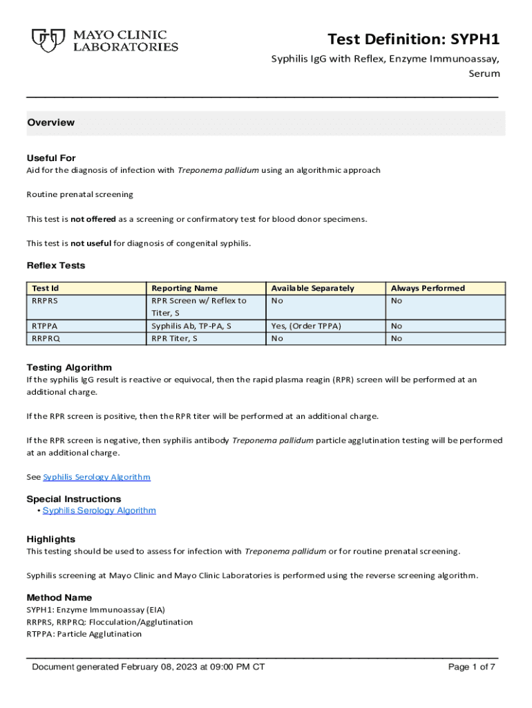 Fillable Online Screening for Syphilis Infection in Pregnant Women Fax ...