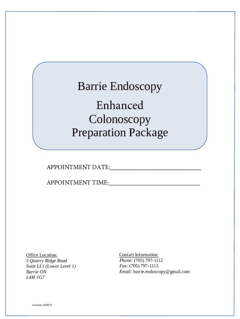 Fillable Online Barrie Endoscopy Enhanced Colonoscopy Preparation ...