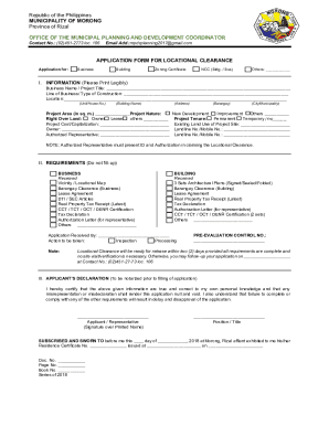 Fillable Online APPLICATION FORM FOR LOCATIONAL CLEARANCE Fax Email ...