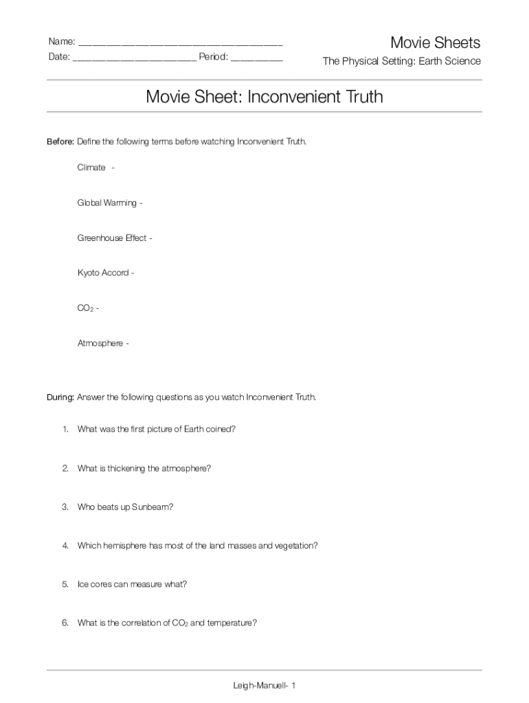 Fillable Online An Inconvenient Truth WorksheetPart I Instructor Fax ...