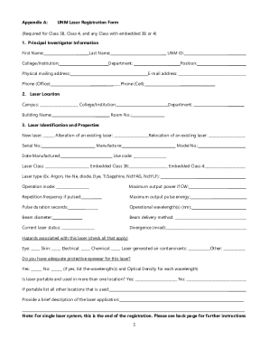 Fillable Online UNM Laser Registration Form (Required for Class 3B ...