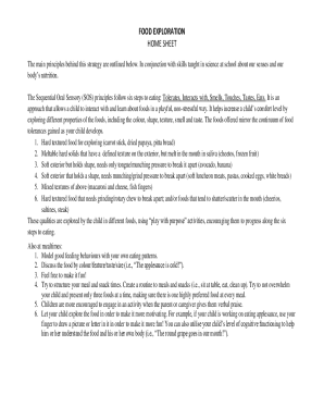 Fillable Online FOOD EXPLORATION HOME SHEET - Kensington Queensmill Fax ...