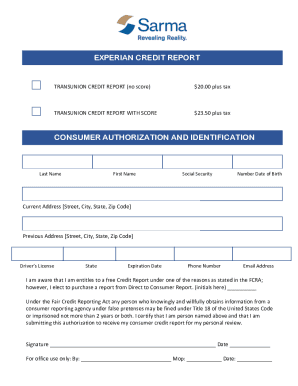 Fillable Online EXPERIAN CREDIT REPORT CONSUMER AUTHORIZATION ... Fax ...