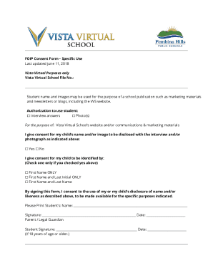 Fillable Online FOIP Consent FormSpecific Use - Vista Virtual School ...