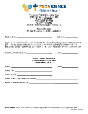 Fillable Online Providence Pediatric Specialty Clinic 9427 S.W. Barnes Road, Suite ... Fax Email ...
