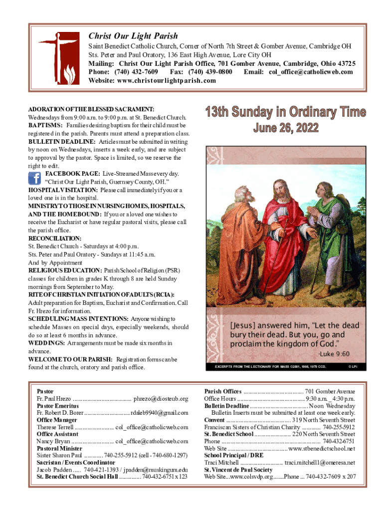 Fillable Online Peter and Paul Oratory, 136 East High Avenue, Lore City ...