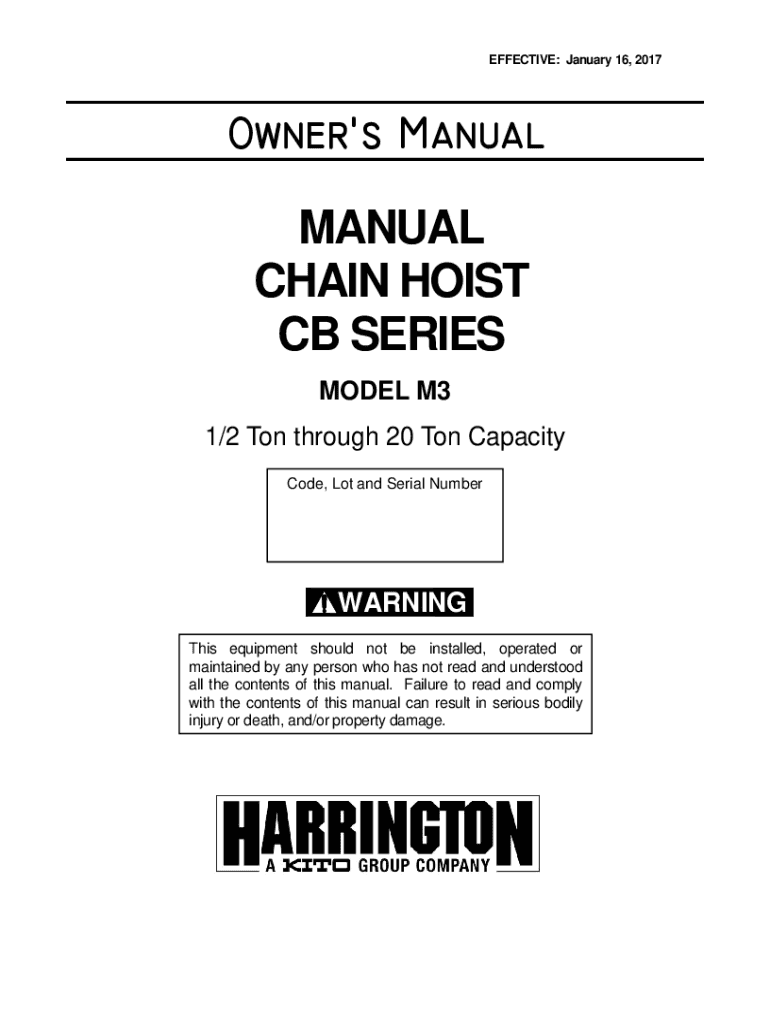 Fillable Online Harrington Hoists and Cranes CB Hand Chain Hoist User ...