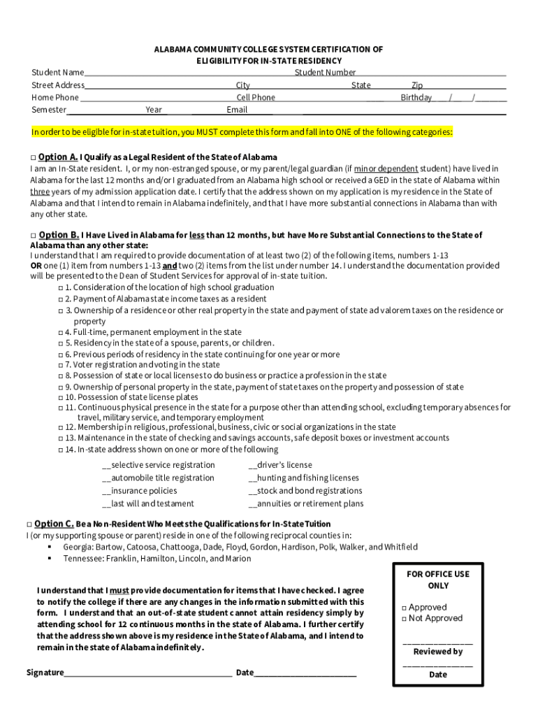 Fillable Online In-State Residency Form Fax Email Print - pdfFiller