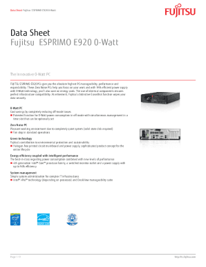 Fillable Online Data Sheet Fujitsu ESPRIMO E920 0-Watt Desktop ...