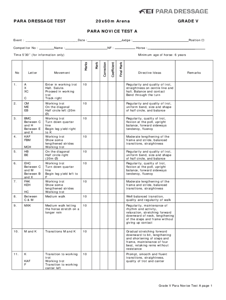 Fillable Online inside fei grade v para novice test a - Fdration ...