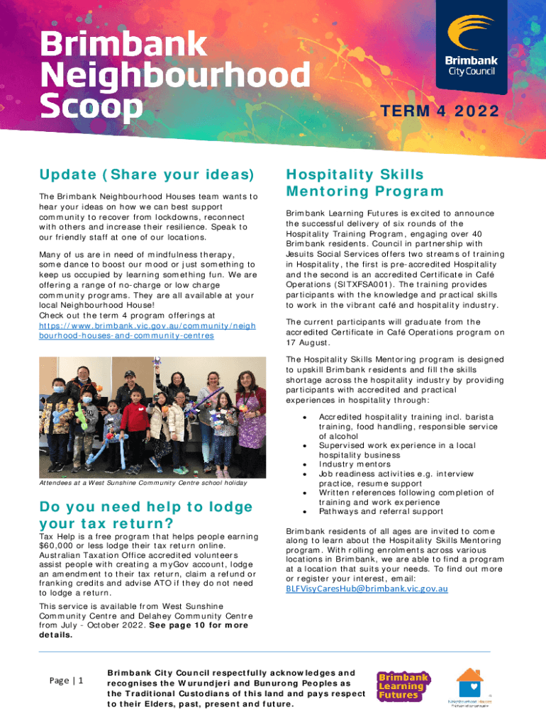 Fillable Online Hospitality Skills Mentoring Program - Brimbank City ...