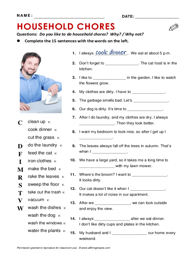 Fillable Online Daily Routines & Household ChoresBasic English Lessons ...