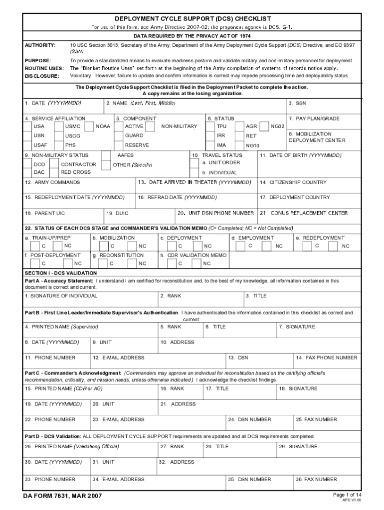 Fillable Online Da Form 7631. Military (Army) Fax Email Print - pdfFiller